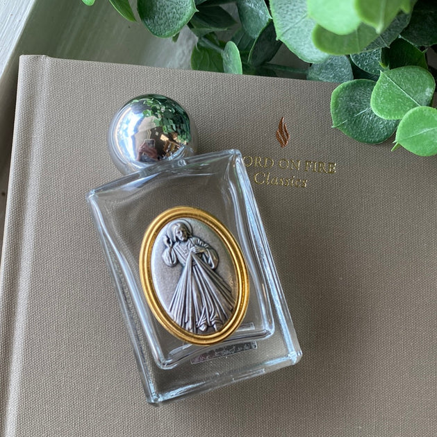Divine Mercy glass holy water bottle, 1.75x3.25" – Crossroads Collective