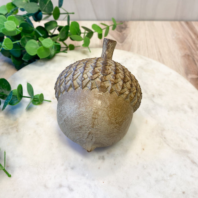Whitewashed Brown Resin Acorn – Crossroads Collective